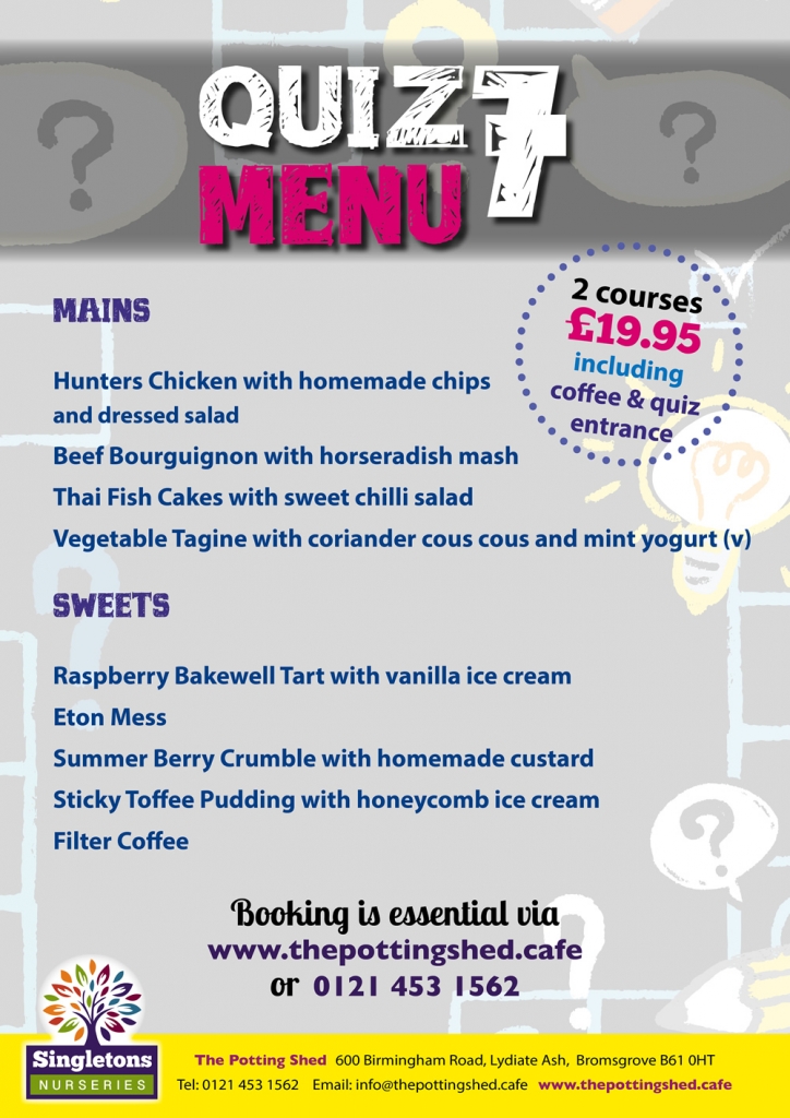 Quiz Night with Two Course Meal - The Potting Shed Cafe